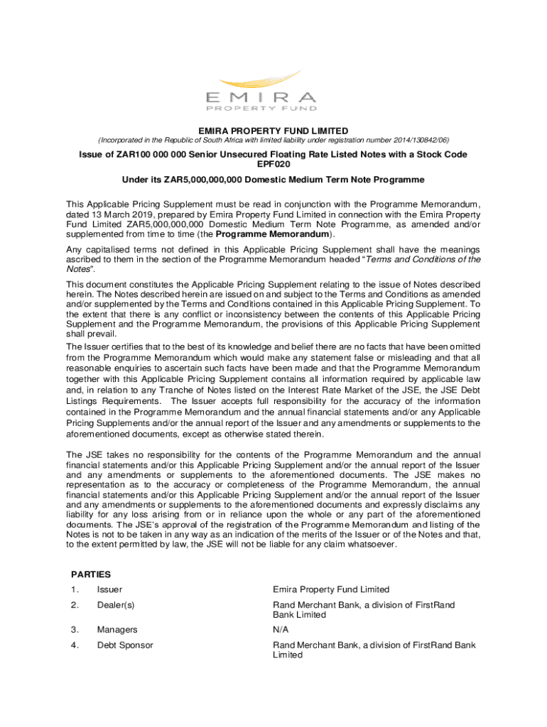 Fillable Online EMIRA PROPERTY FUND LIMITED - EPF020 and EPFC45 Fax Email Print - pdfFiller