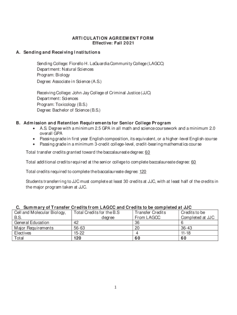 Fillable Online articulation agreement form - LaGuardia Community ...