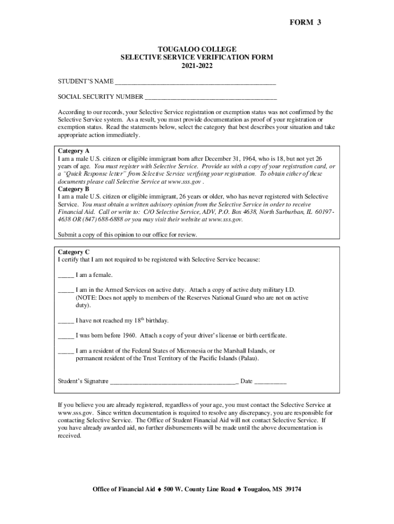 Fillable Online Selective Service Verification Form Fax Email Print