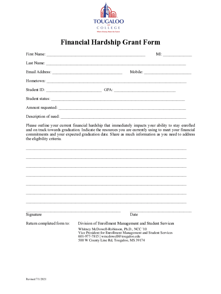 Fillable Online Financial Hardship Grant FormCollege of Agricultural ...
