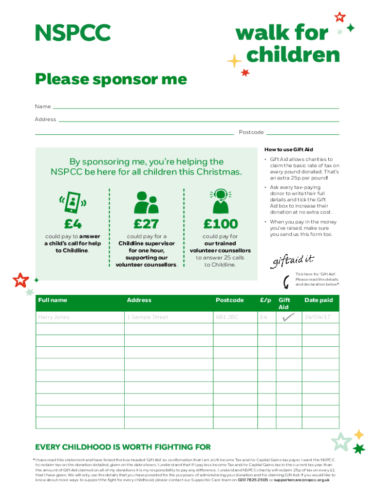 Fillable Online Sponsorship Form - NSPCC Fax Email Print - pdfFiller