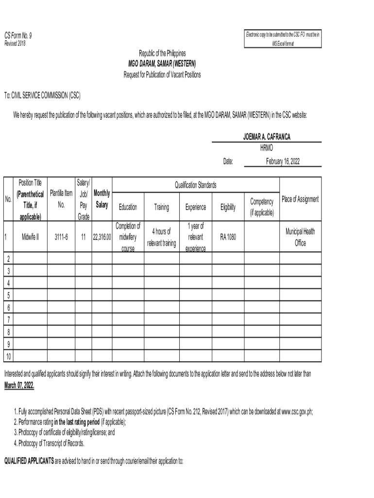 Fillable Online CS-Form-No.-9-Request-for-Publication-of-Vacant ...
