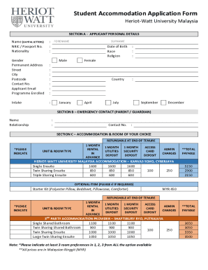 Fillable Online Student Accommodation Application Form Fax Email Print ...