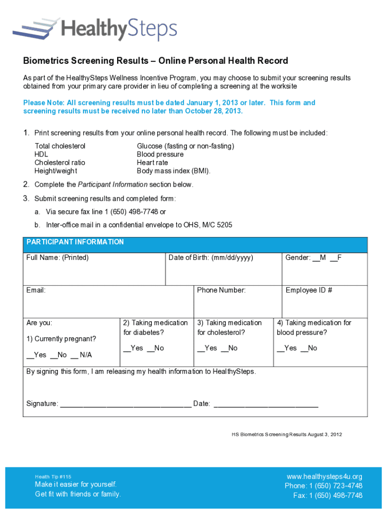 Fillable Online The Best Way to Conduct Biometric Testing and Wellness ...
