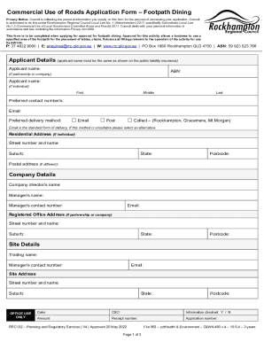 Fillable Online Commercial Use of Roads Application FormFootpath Dining ...