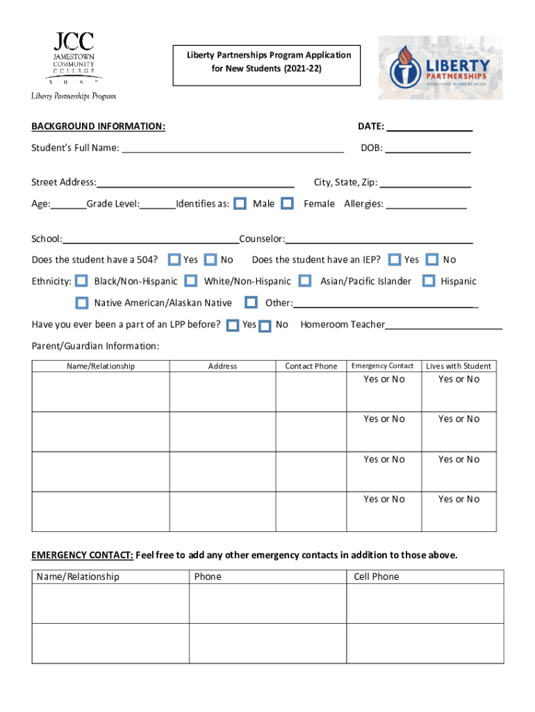 Fillable Online Liberty Partnerships Program Application for New ...