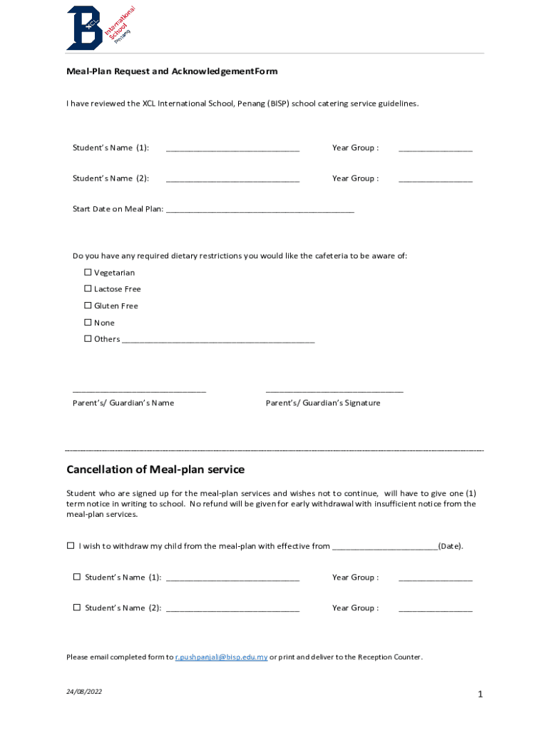 Fillable Online Meal plan choices to suit youUniversity Dining Fax ...