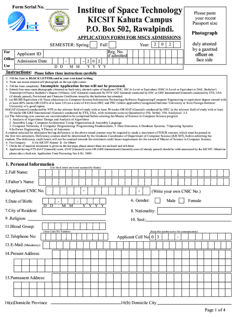 Fillable Online Form Serial No. Dr. AQ Khan Institute of Computer ...