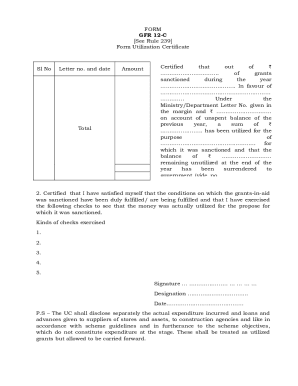 Fillable Online Form GFR 12-A & 12C: FORM OF UTILISTATION CERTIFICATE ...