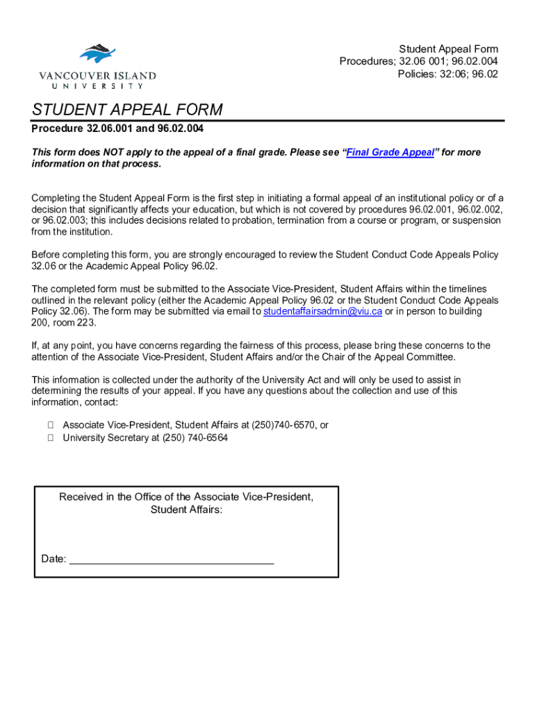 Fillable Online STUDENT APPEAL FORM Fax Email Print - pdfFiller