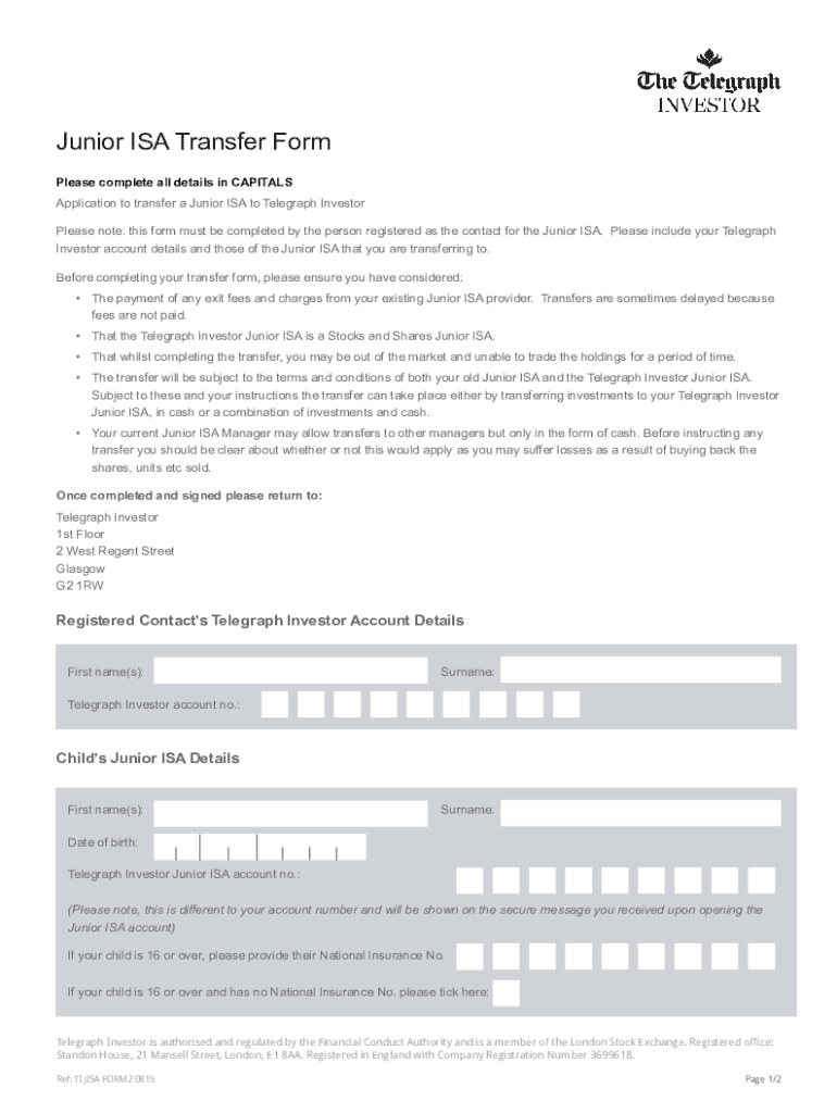 Fillable Online Junior ISA (JISA) transfer request - Coventry Building ...