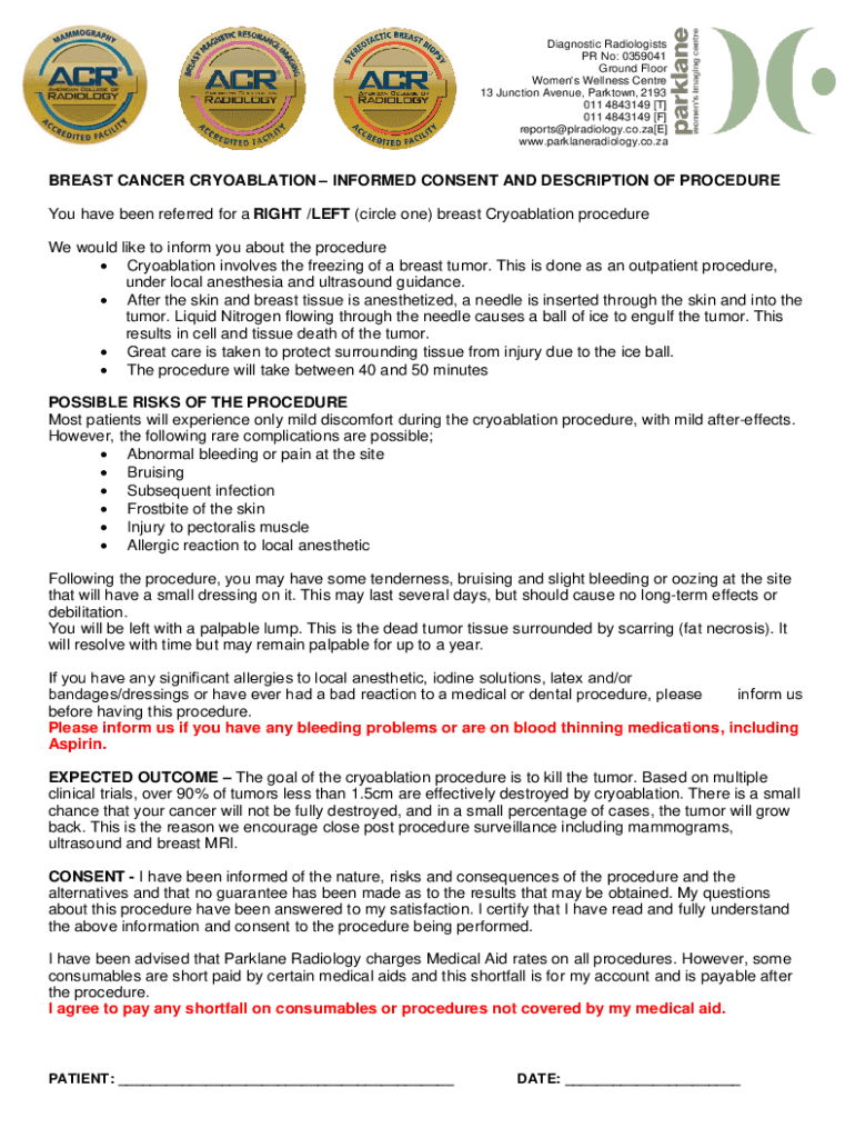 Fillable Online Cryoablation Consent Form - Consent Form. eRAD RIS ...