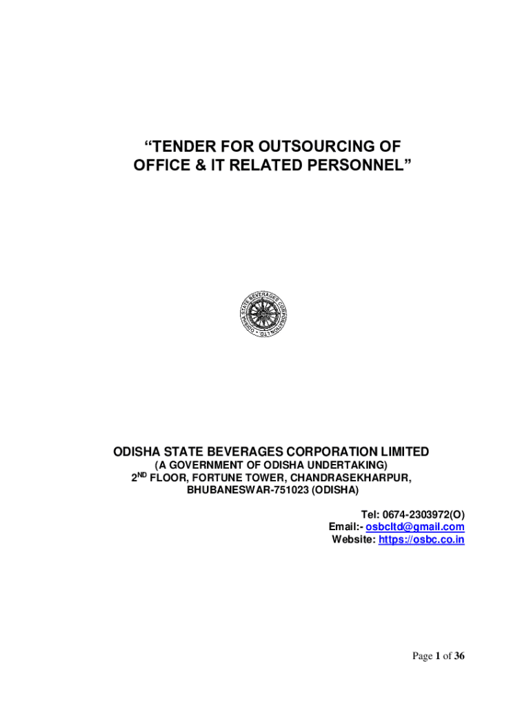 Fillable Online Tender notice for outsourcing of services of Office ...