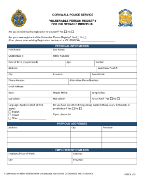 Fillable Online VULNERABLE PERSON REGISTRY FORM Fax Email Print - pdfFiller