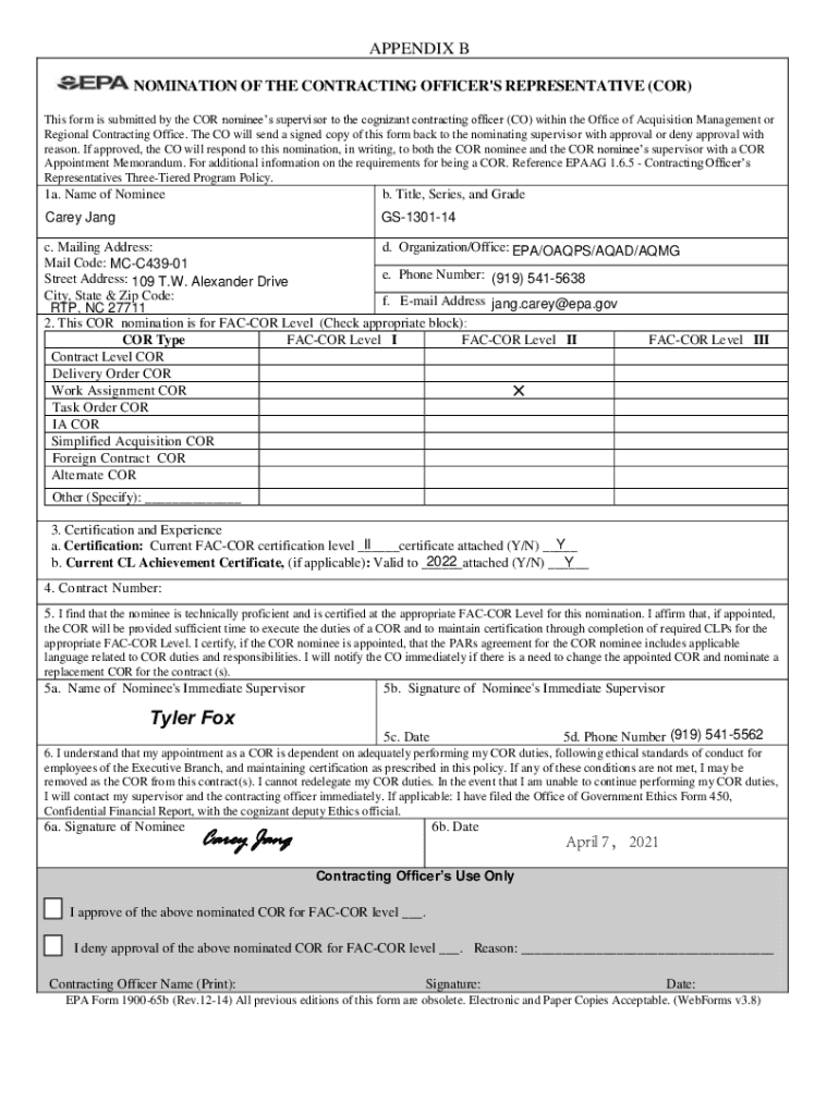 Fillable Online sepa nomination of the contracting officer's ...