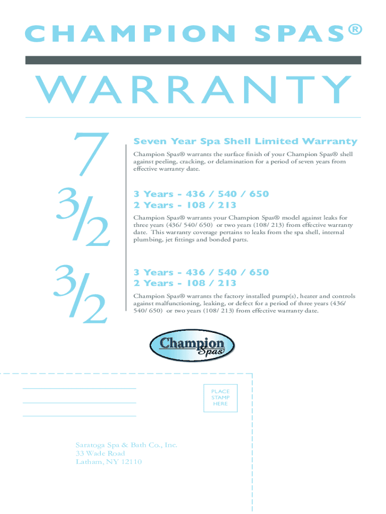 Fillable Online Warranty - Custom, Classic and Core Series - Arctic Spas Fax Email Print - pdfFiller