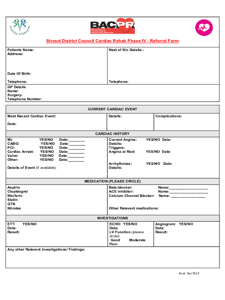 Fillable Online Stroud District Council Cardiac Rehab Phase IV ...