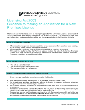 Fillable Online Application for a new premises licence guidance notes ...
