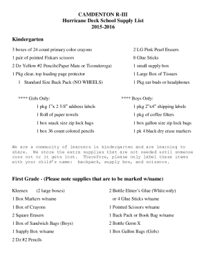 Fillable Online Red House Run Elementary Pre-K Supply List ...