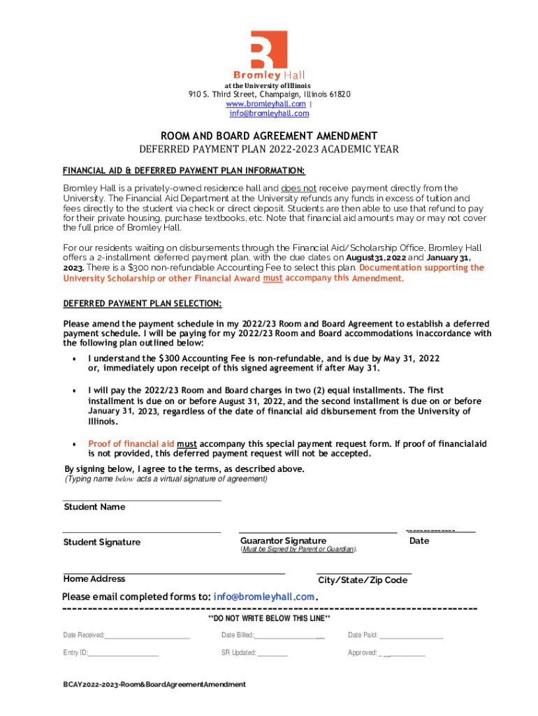 Fillable Online ROOM AND BOARD AGREEMENT ... - Bromley Hall Fax Email ...