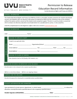 Fillable Online GENERAL Permission to Release education Record ...