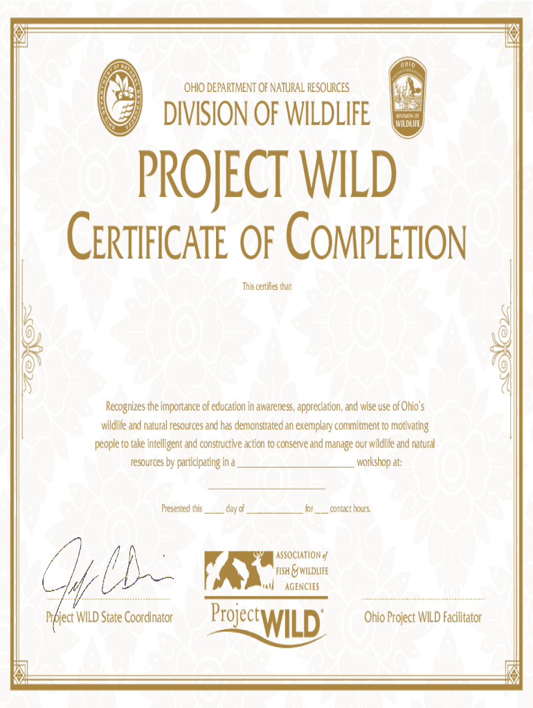 Fillable Online Project WILD Workshop Certificate of Completion Fax ...
