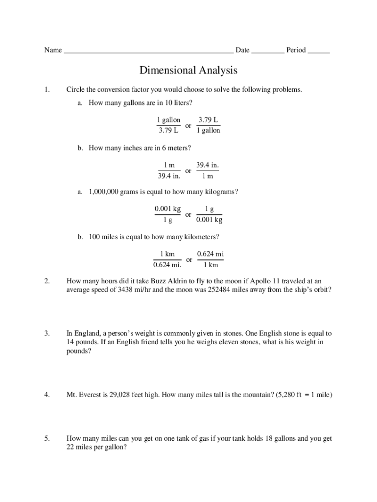 Fillable Online dimensional analysis practice problems worksheet ...