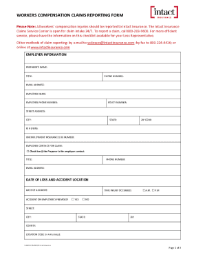 Fillable Online WORKERS COMPENSATION CLAIMS REPORTING FORM Fax Email Print - pdfFiller