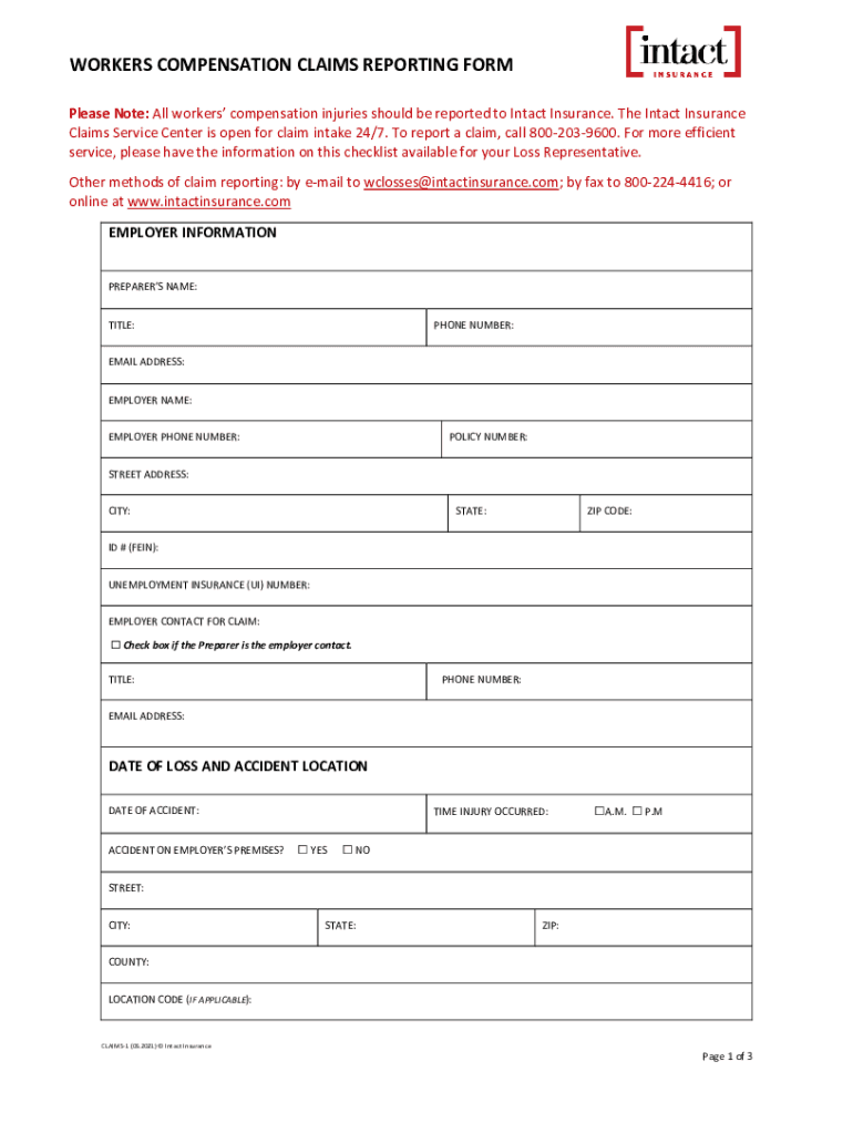 Fillable Online WORKERS COMPENSATION CLAIMS REPORTING FORM Fax Email Print - pdfFiller