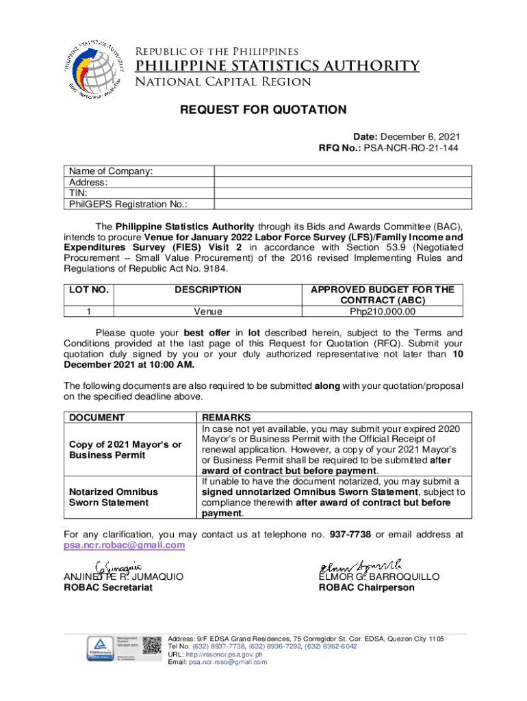 Fillable Online The PSA Procurement System - Philippine Statistics ...