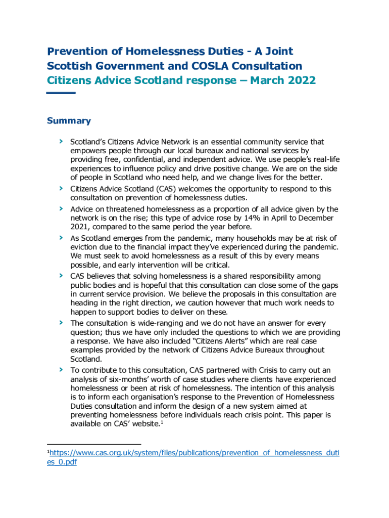 Fillable Online Prevention of Homelessness Duties - Citizens Advice ...
