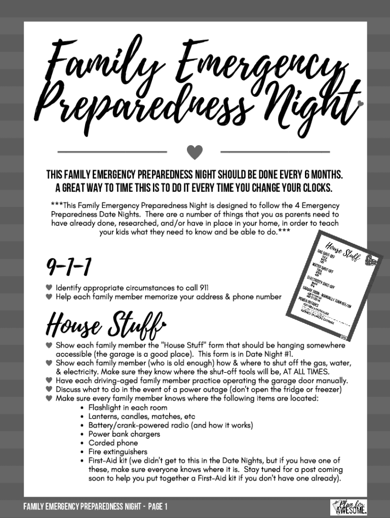 Fillable Online FAMILY Emergency Preparedness Night - BW - Plan For Awesome Fax Email Print ...