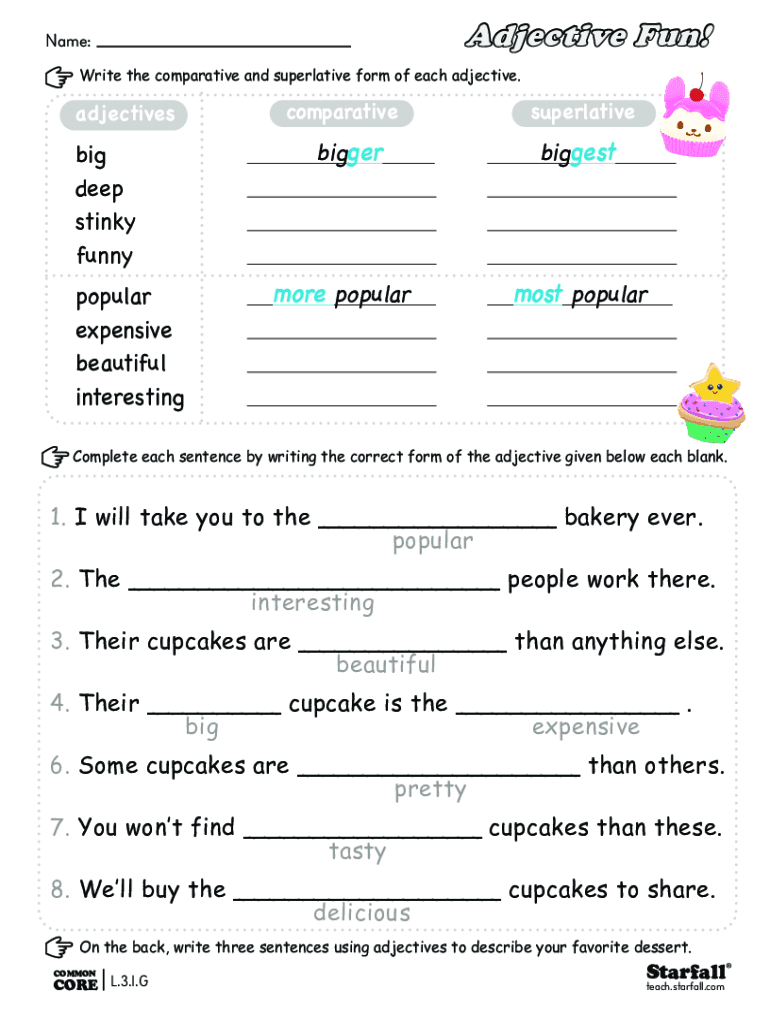 Fillable Online Comparison: adjectives ( bigger, biggest, more ...