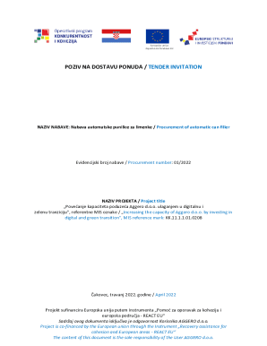 Fillable Online Poziv na dostavu ponuda / Tender invitation Fax Email ...