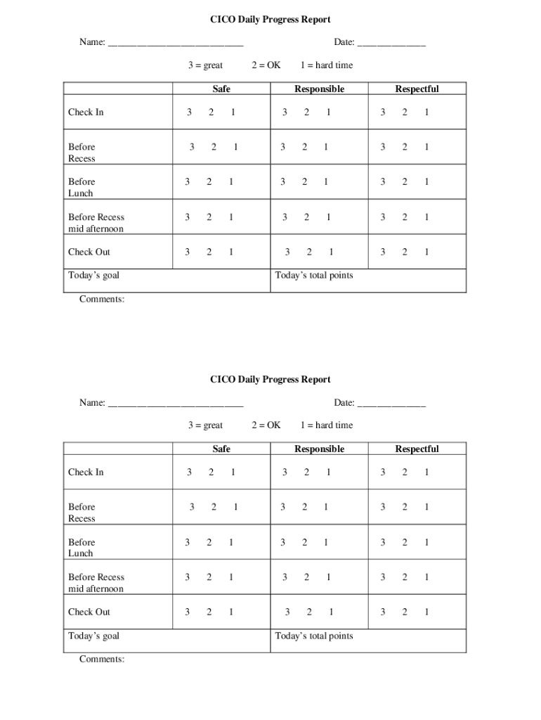 Fillable Online CICO A Tier II Intervention for Check-In/Check-Out Fax ...
