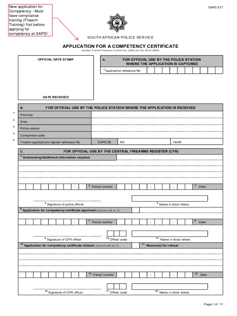 Fillable Online Download Competency Certificate SAPS 517 Form Fax Email ...