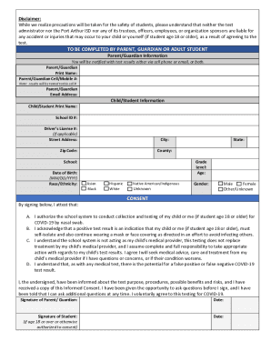 Fillable Online COVID-19 Student Testing Consent Form Fax Email Print ...
