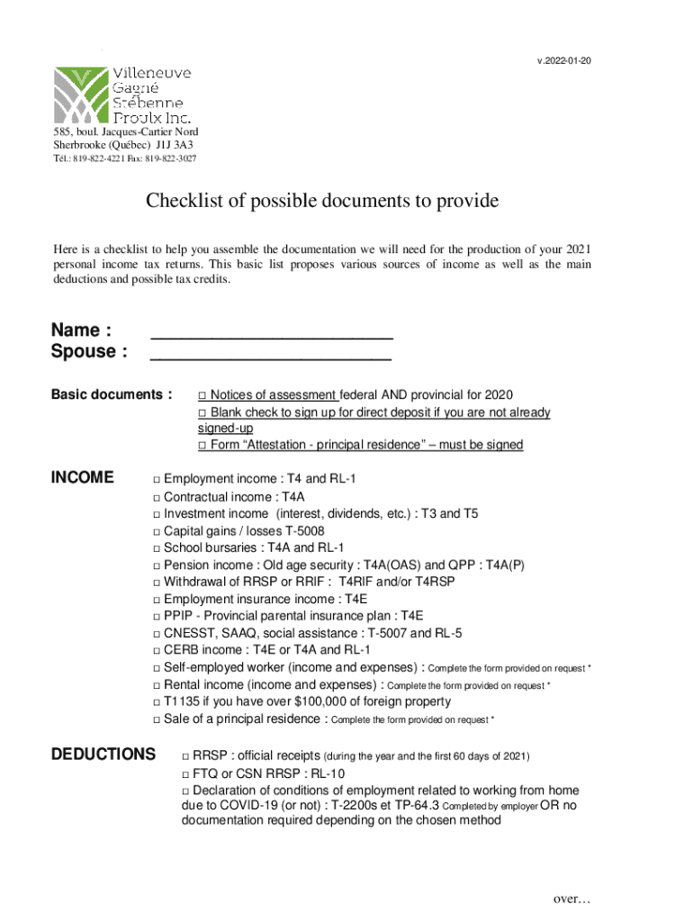 Fillable Online List of documents to provide Fax Email Print - pdfFiller