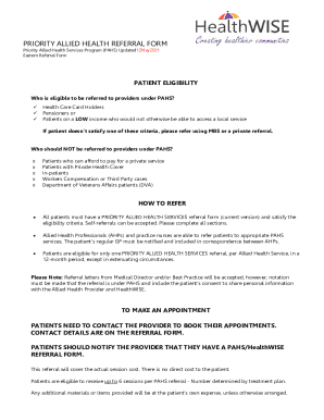 Fillable Online priority allied health referral form - HealthWISE Fax ...