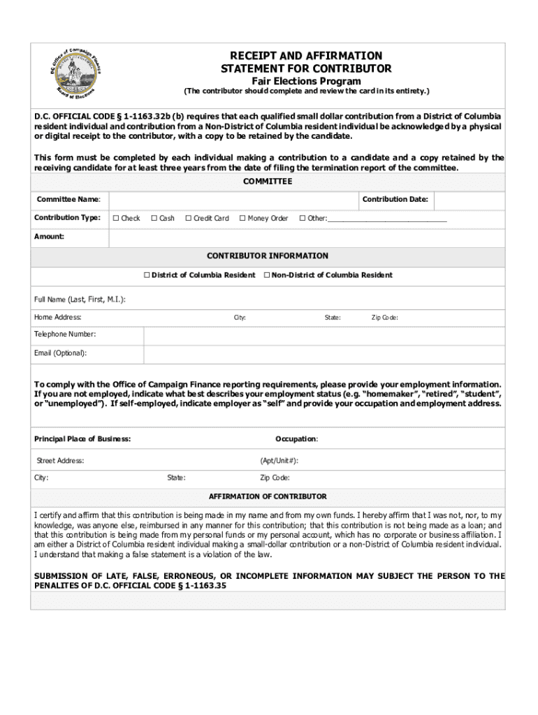 Fillable Online ocf dc RECEIPT AND AFFIRMATION STATEMENT FOR ... Fax ...