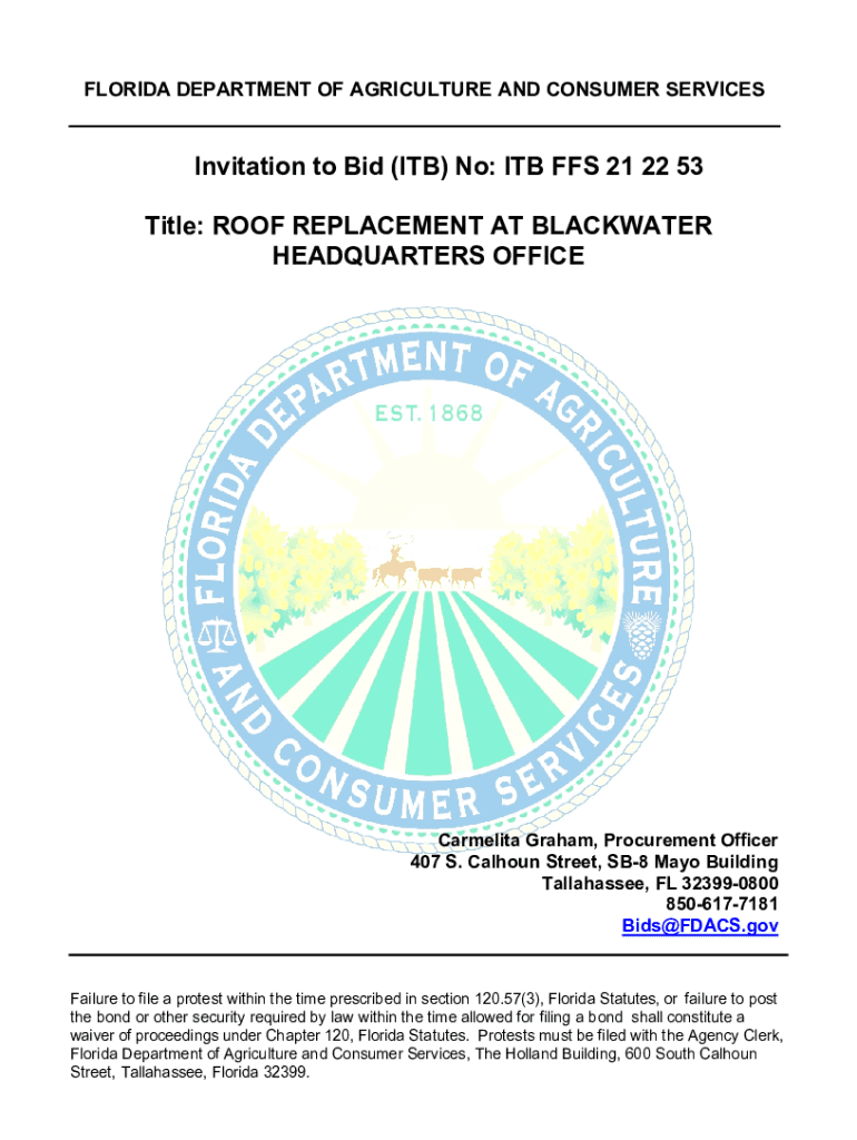 Fillable Online Invitation to Bid (ITB) No: ITB FFS 21 22 53 Title - MyFlorida.com Fax Email ...