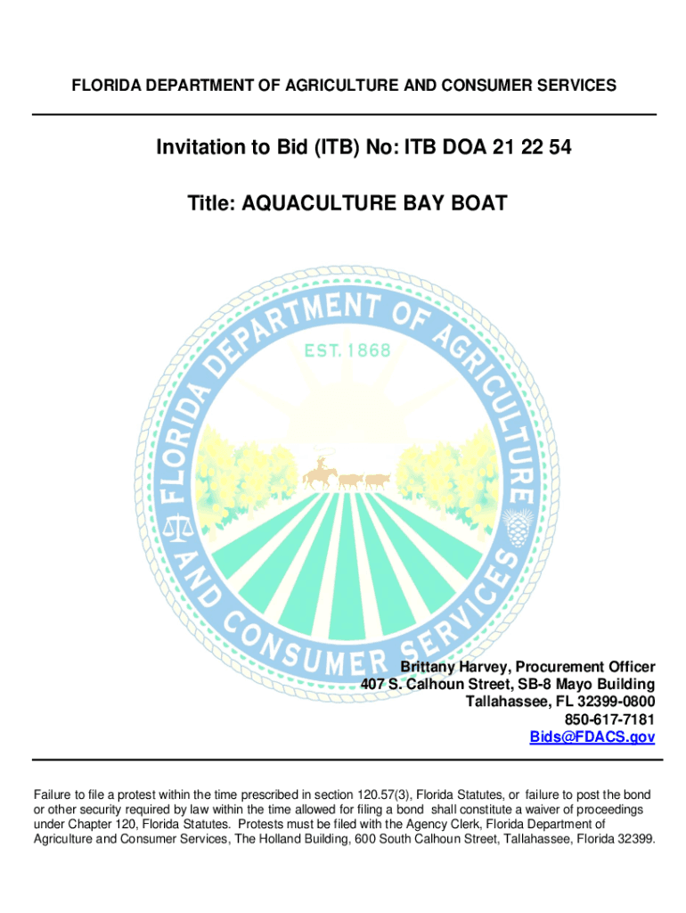 Fillable Online Invitation to Bid (ITB) No: ITB DOA 21 22 54 Title Fax Email Print - pdfFiller