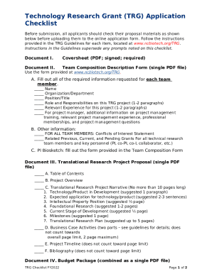 Technology Research Grant (TRG) Application Checklist Doc Template ...