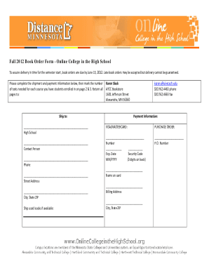 Fillable Online Fall 2012 Book Order Form - Online College in the ... - Info Hub Home Fax Email ...