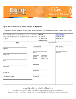 Fillable Online Spring 2013 Book Order Form - Online College in the High ... Fax Email Print ...