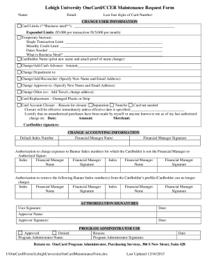 Fillable Online Lehigh University OneCard/CCER System Request Form Fax Email Print - pdfFiller