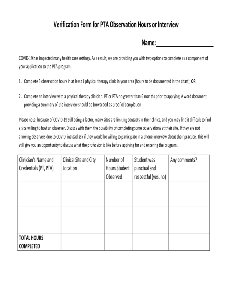 Fillable Online PTA Application - Nursing and Allied Health Fax Email Print - pdfFiller