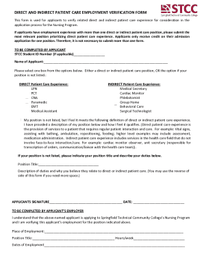 Fillable Online DIRECT AND INDIRECT PATIENT CARE EMPLOYMENT VERIFICATION FORM.docx Fax Email ...