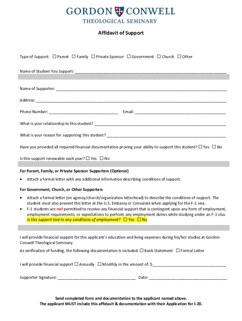 Fillable Online Instruction for Affidavit of Support - To the F-1 ...