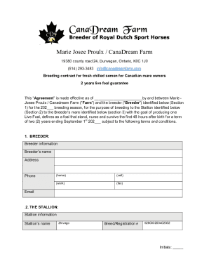 Fillable Online 1) for the 202 breeding season, for the purpose of ...